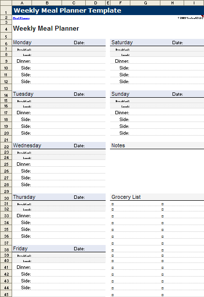Meal Planner Template Excel Templates