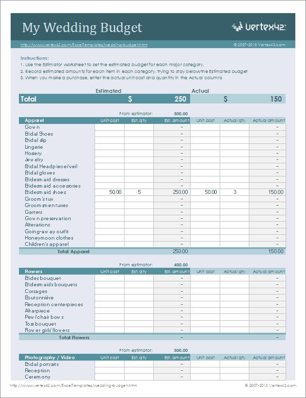 Wedding Excel Templates
